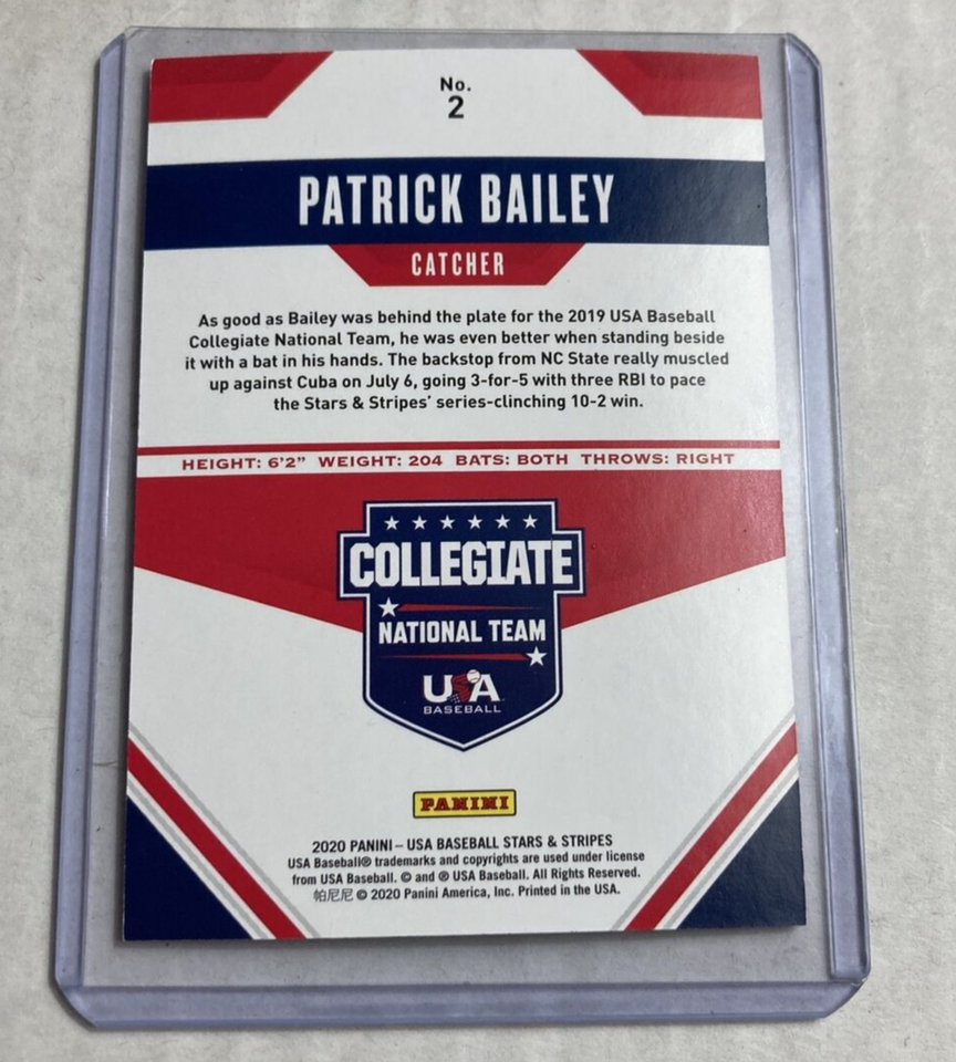 2020 Panini USA Baseball Stars and Stripes #2- PATRICK BAILEY Rookie RC ...