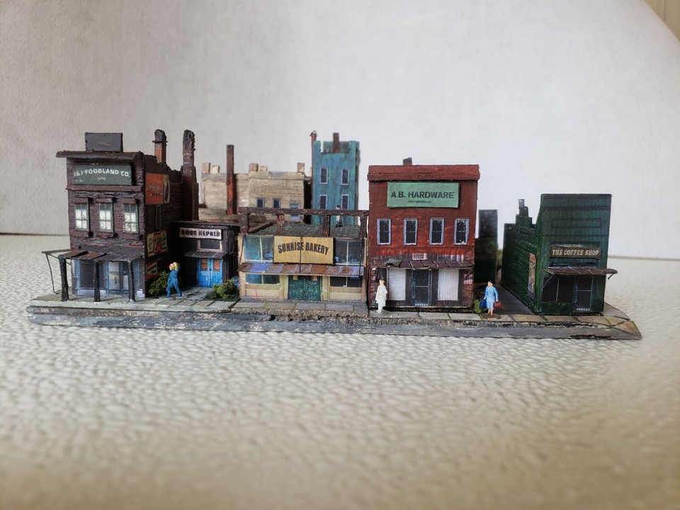 N Scale SCRATCH BUILT “City Block: Commercial buildings” Weathered ...