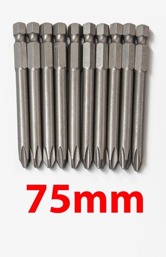 10pc 75mm Long Magnetic PH2 Phillips Head Screw Bit Impact Driver Drill ...