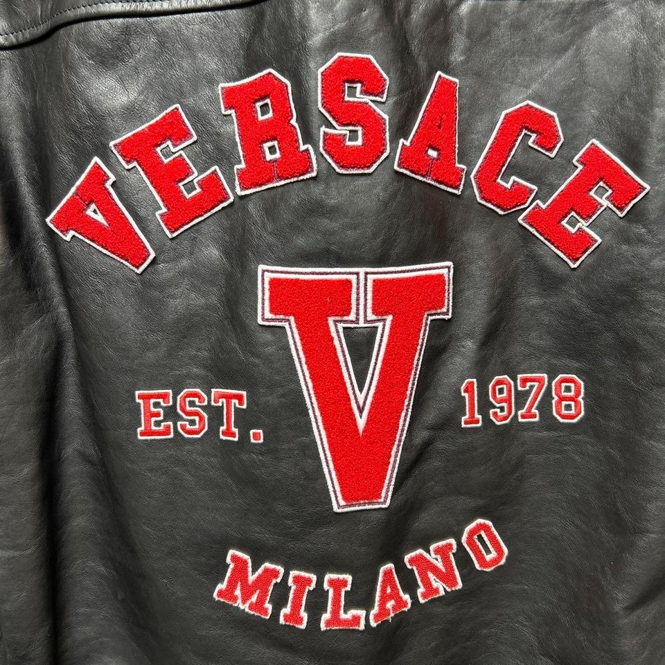 Versace Genuine Leather Jacket Patches Italy Made Size 50 Authentic ...
