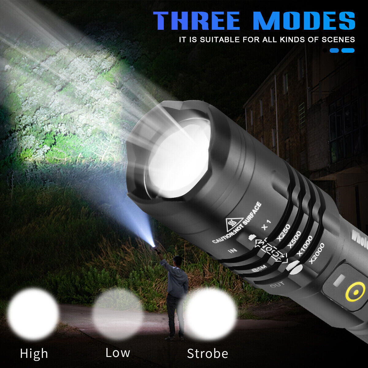 Super-Bright LED Tactical Flashlight Zoomable With Rechargeable Battery ...