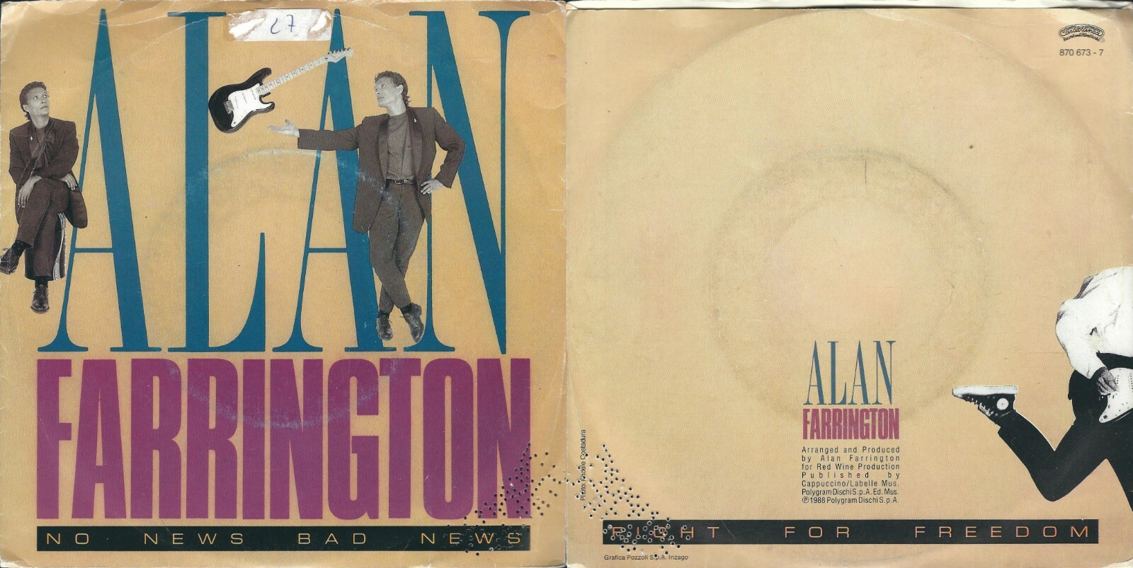 45 RPM Record Alan Farrington - No News Bad News // Fight for Freedom ...