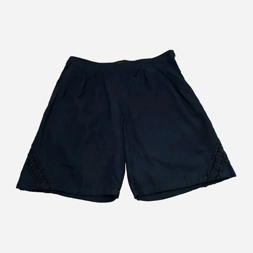 VTG Linen Blend Pleated Shorts Womens 14 Navy High Rise Crochet Preppy ...