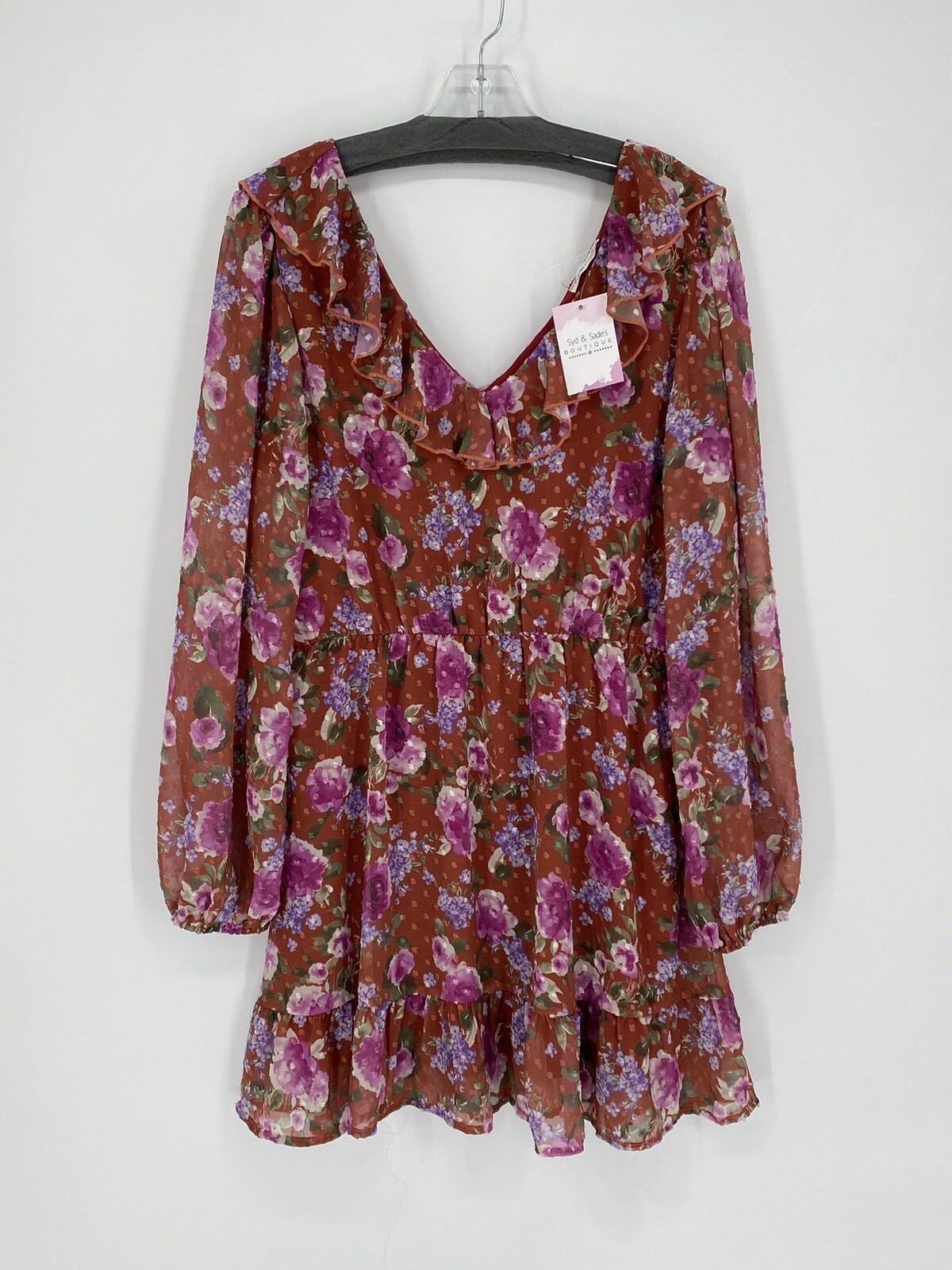 Carole Christian Burnt Orange & Purple Floral Ruffle … - Gem