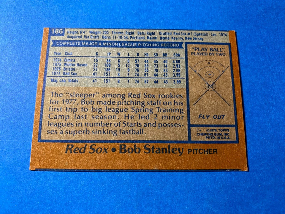 BOB STANLEY 1978 TOPPS #186 AUTO IP SIGNED BOSTON RED SOX ALL STAR ...