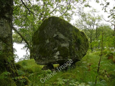 Photo 6x4 A large rock boulder perched on three stones Inverliver This ...