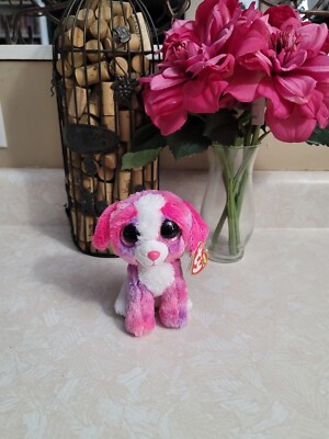 Beanie Babies Boos Sherbet 6” Dog Pink Purple White Big Eyes New with ...