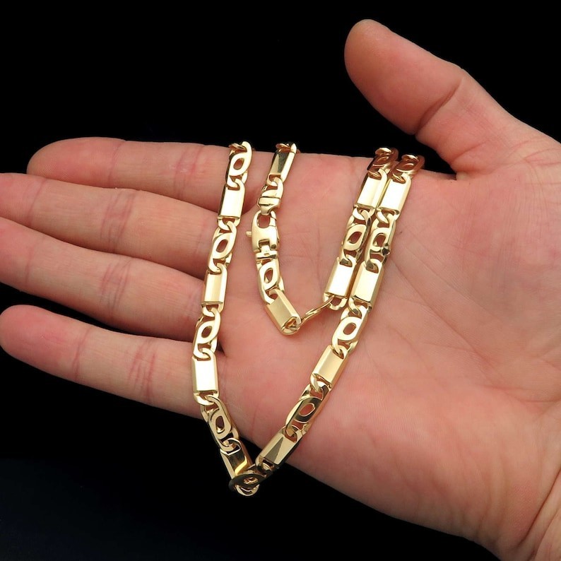 14K Yellow Gold Tiger Eye Link Chain 24 Inches 7MM Width Solid Gold | eBay
