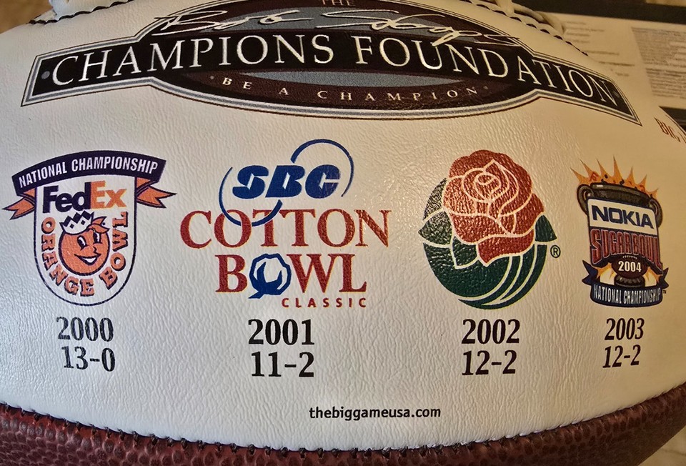 Bob Stoops Autographed 2003 Bob Stoops Champions Foundation Football w ...