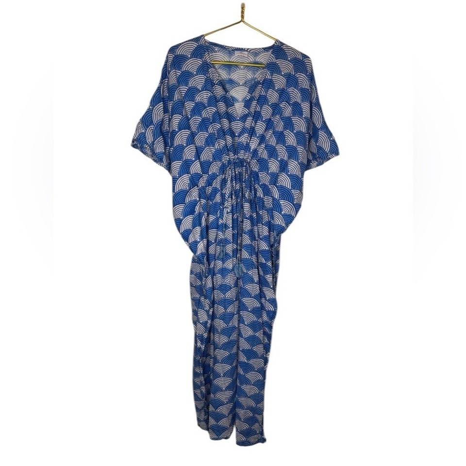 💙 PAX PHILOMENA 💙 Blue & White Printed Kaftan Maxi Dress One Size 🌊 | eBay