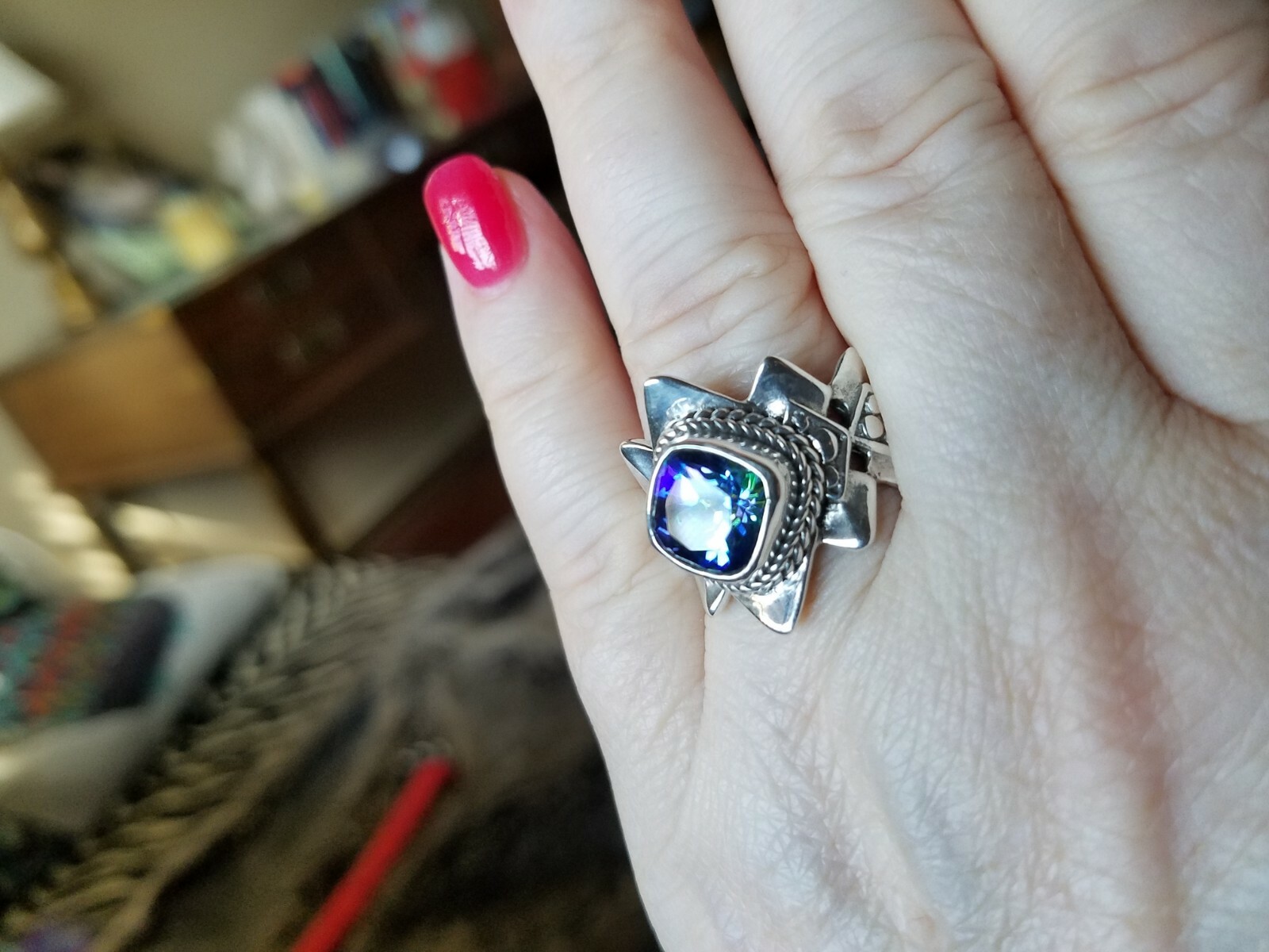 Sarda Artisan Of Bali Sterling silver Blue Mystic Quartz Ring Size 8--8 ...