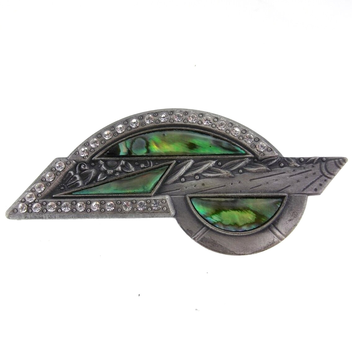3" Duri Vintage Art Deco Brooch Abalone Shell Rhinest… - Gem
