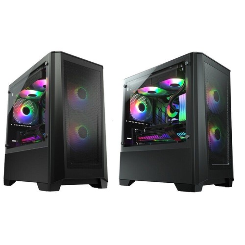 CIT Level 2 Mesh Micro ATX Gaming PC Case mATX Glass Panel 3x 120MM ...
