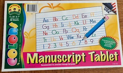 Handwriting Penmanship Manuscript Book Tablet 60 Sheet LetteringGuide ...