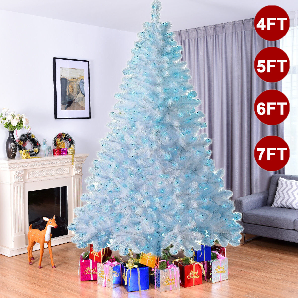 White Christmas Tree With Blue Lights