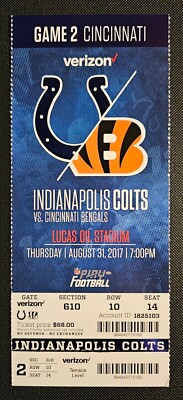 Indianapolis Colts Cincinnati Bengals Football Ticket 8/31 2017 P ...