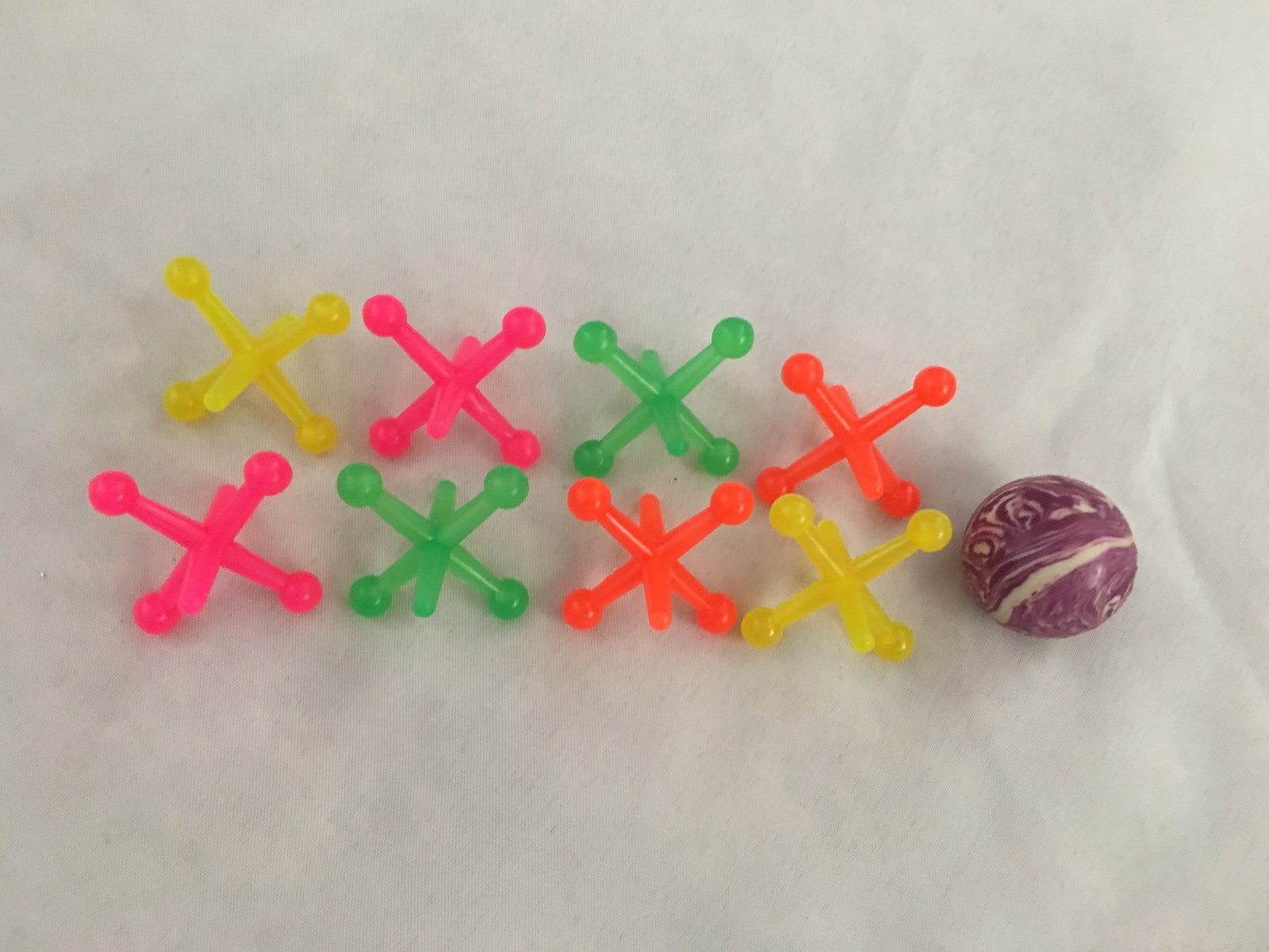 Florecent Lot of 8 Multicolor Jacks w Purple Rubber Ball Toy Game - 9 ...