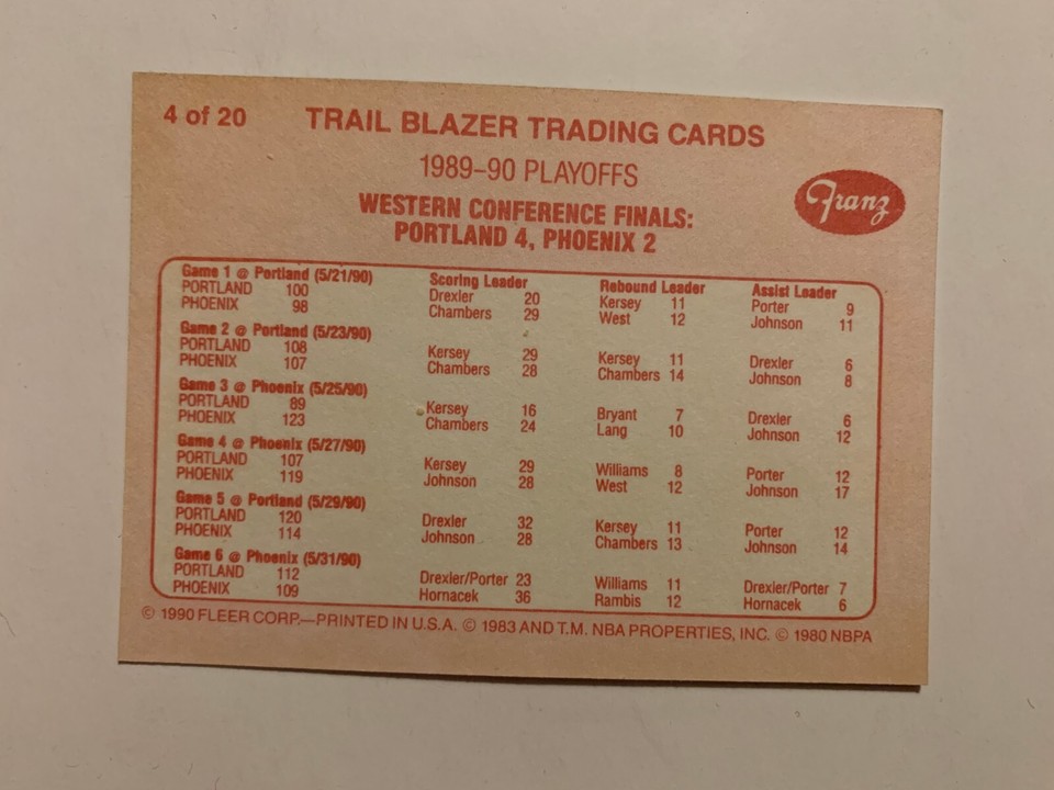 1990-91 Fleer Franz Trailblazers #4 PORTER, BUCK, KJ, CHAMBERS Nrmt ...