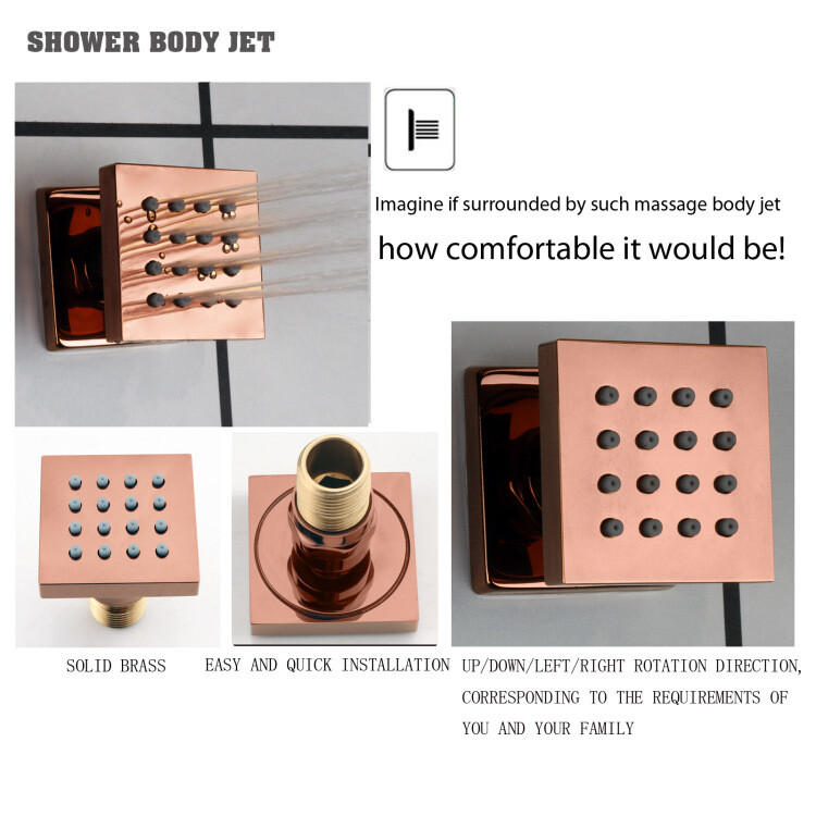 Rose Gold Rain Shower System Set Thermostatic Smart LED Shower Head ...