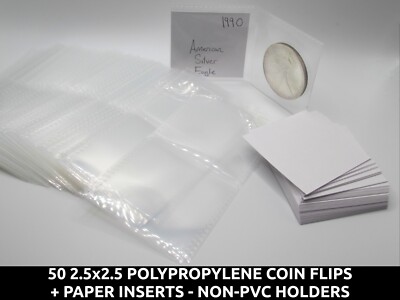 50 2.5" Polypropylene Coin Flips+paper inserts - PVC-free holders ...