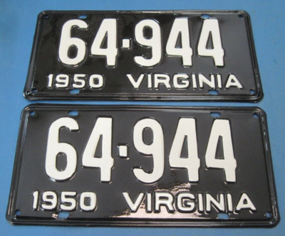 1950 Virginia License Plates Matched Pair professionally restored DMV ...
