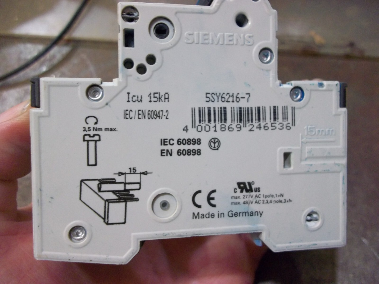 SIEMENS 5SY6216-7 5SY62 MCB C16 MINIATURE CIRCUIT BREAKER 16A 400V 2 ...