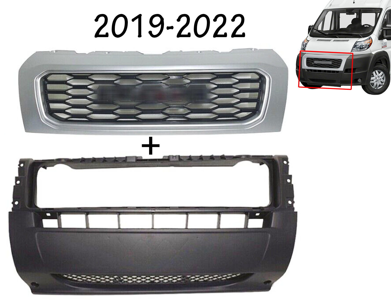 Fits 2019-2022 Ram Promaster Front Bumper Center Cover | Silver Grille ...