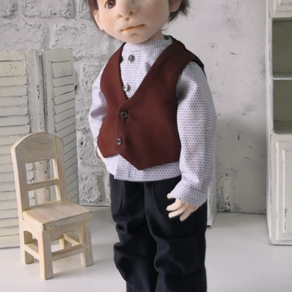 Handmade boy doll with brown hair 12.9 inches. An artistic doll. Rag ...