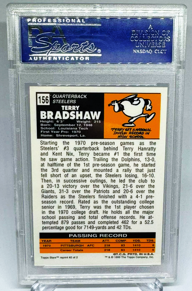 TERRY BRADSHAW-1999 Topps Stars ROOKIE REPRINT AUTO/AUTOGRAPH PSA: 10 ...