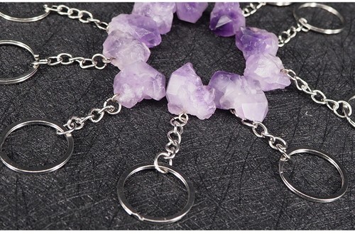 100pcs Amethyst Key Chain Natural Amethyst Crystal Point Chain Gemstone ...