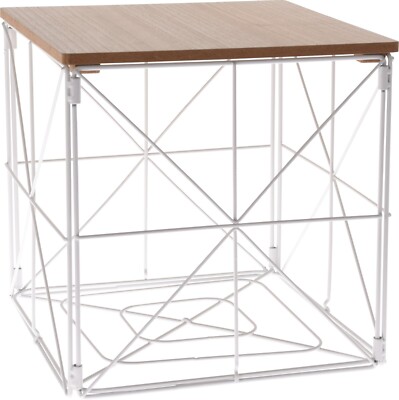 Retro Metal Wire Side Table Black or White Wooden Top Square End Coffee ...