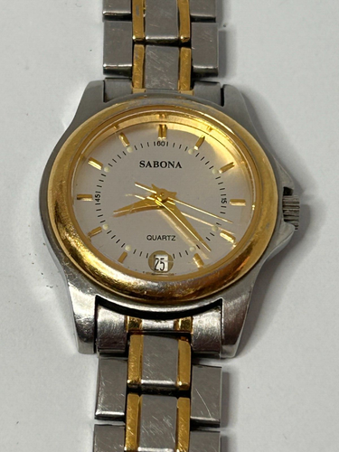 Working Ladies Silver and Gold Sabona Quartz Watch With Date AF | eBay ...