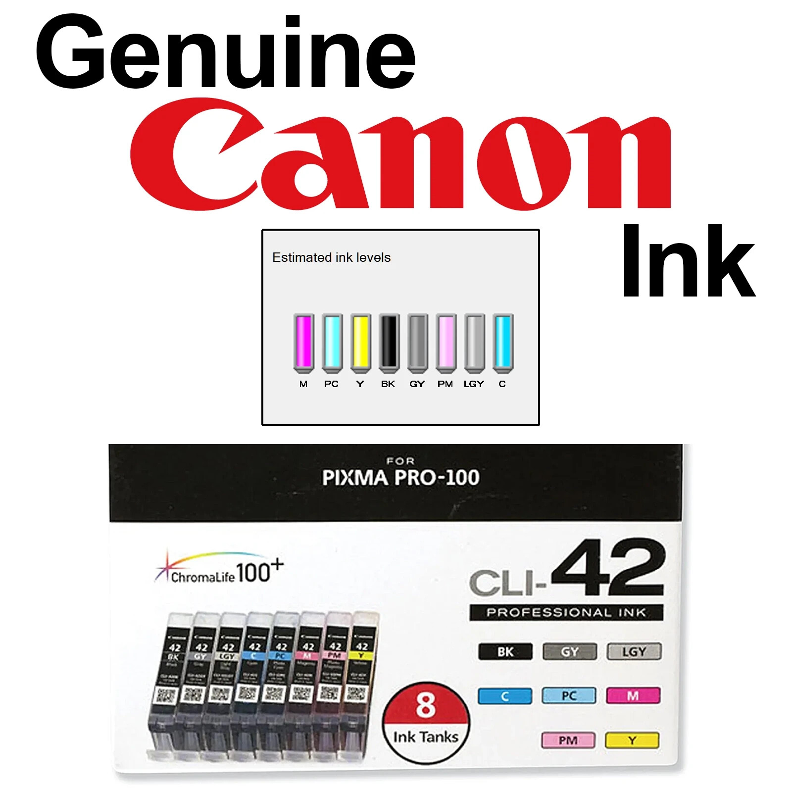 New Genuine Canon Pro-100 CLI-42 8 Pack Color Ink Cartridges - Open Box ...