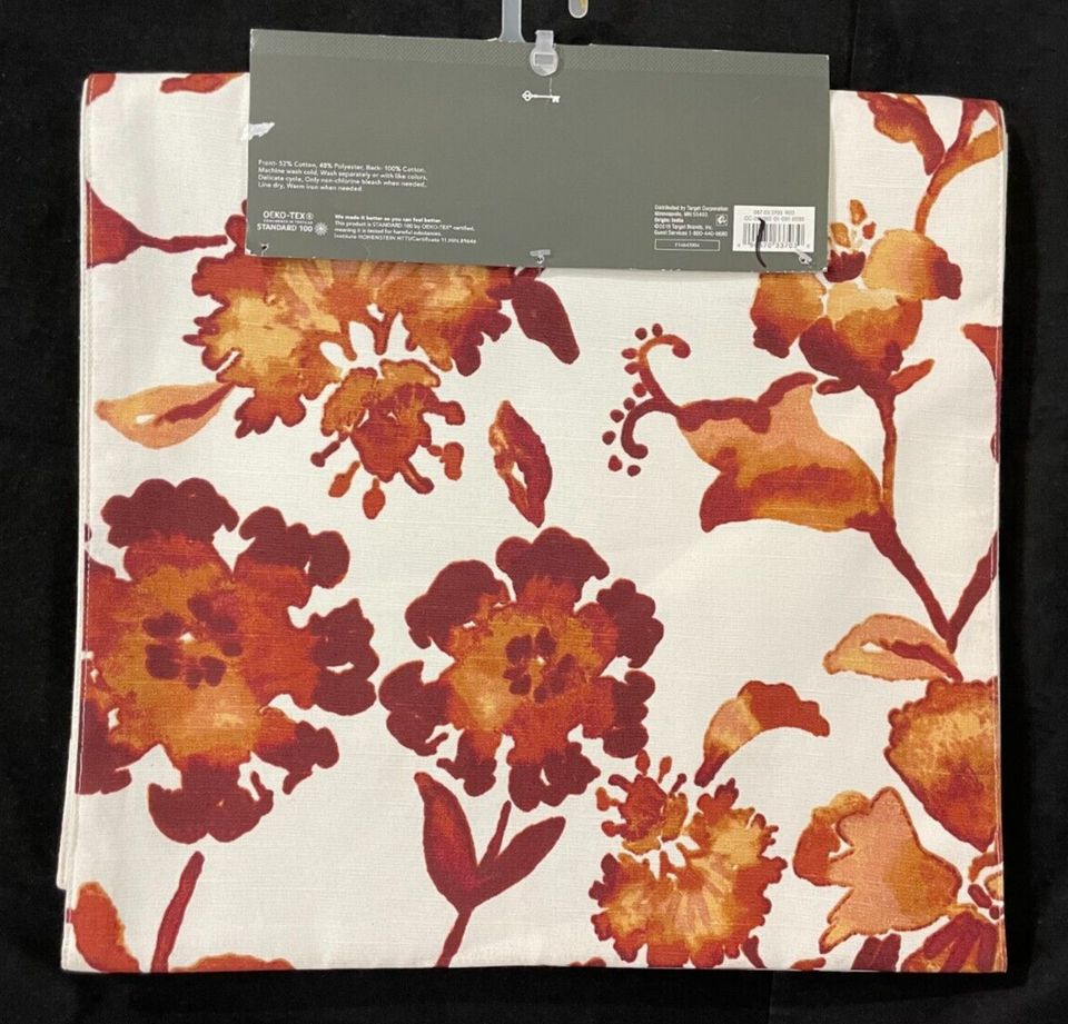 BEAUTIFUL THRESHOLD EXTENDED LENGTH TABLE RUNNER FLORAL BROWN 108" L X ...