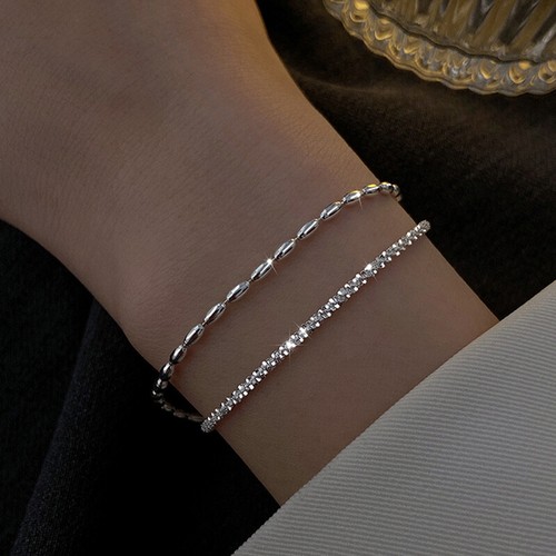 925 Sterling Silver Double Layer Bracelet Beads Exquisite Women ...