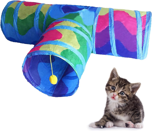Cat Tunnel, Collapsible Tube with 1 Play Ball Kitty Toys, 3 Ways Cat ...