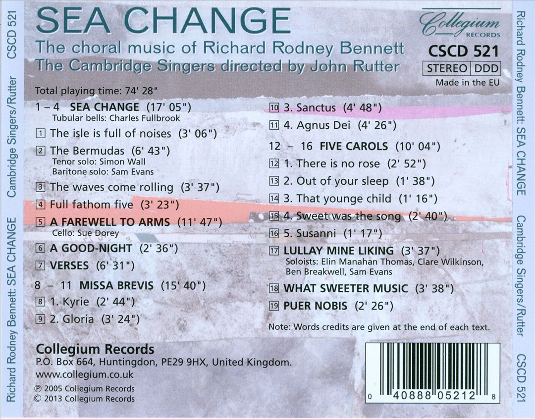 CAMBRIDGE SINGERS / JOHN RUTTER SEA CHANGE: THE CHORAL MUSIC OF RICHARD ...