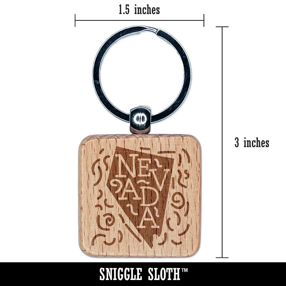 Nevada State with Text Swirls Engraved Wood Square Keychain Tag Charm ...