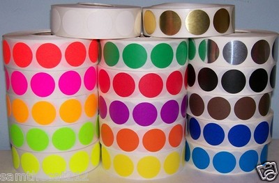 1000 1/2" CIRCLE COLOR CODED Label Sticker Dot 1 roll 1 color pick from ...