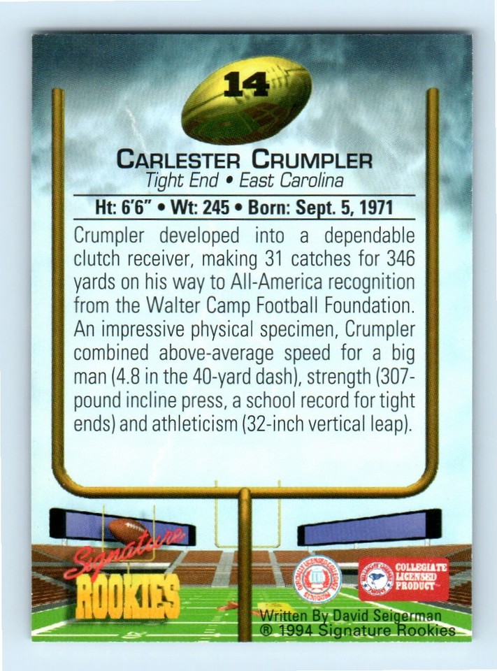 1994 Signature Rookies Carlester Crumpler East Carolina Pirates #14 | eBay