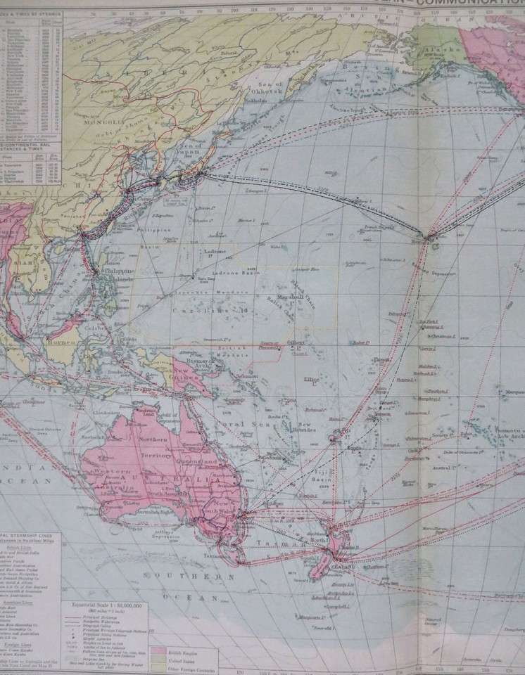 Pacific Ocean Shipping Lanes c. 1925-8 thematic economic commerce color ...