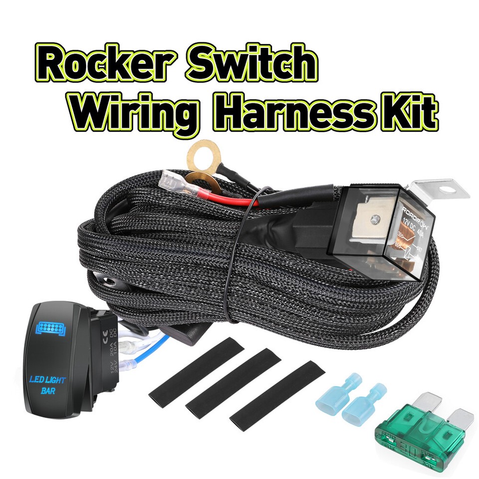 LED Light Bar Wiring Harness Kit ON-OFF Rocker Switch 12V 40Amp Relay ...