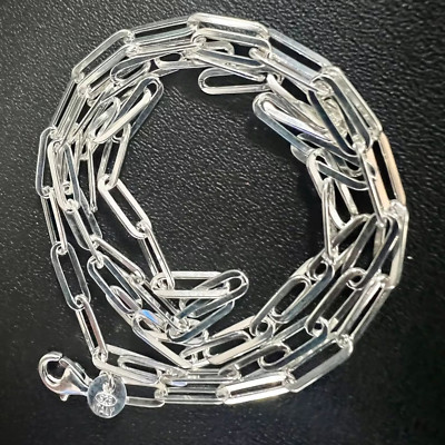 Italy Paper Clip Necklace Sterling Silver 925 Necklace Men Women 4MM ...