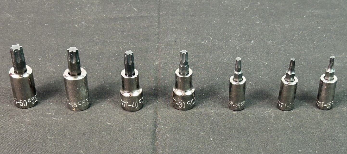 NEW Craftsman USA 7 Piece Torx Bit Socket Set 1/4" & 3/8" Drive T15 ...