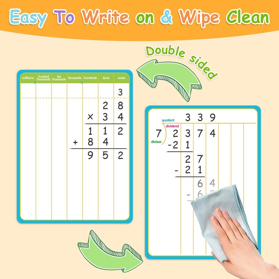 12 Pack Long Division Dry Erase Card Chart,12" x 9" Multiplication ...