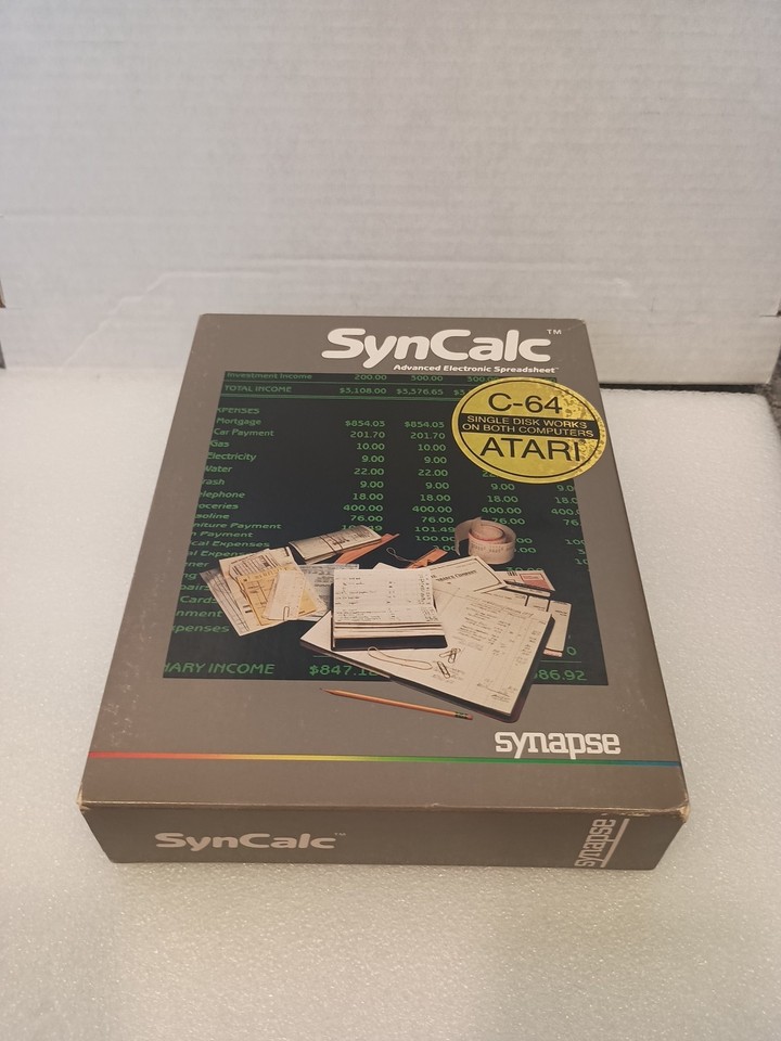 Synapse SynCalc Advanced Electronic + Templates Disk Spreadsheet Atari ...