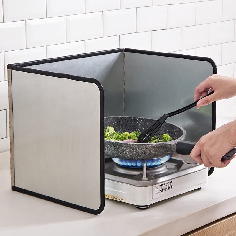 3-Sided Foldable Stainless Steel Splatter Guard Oil Grease Splash ...