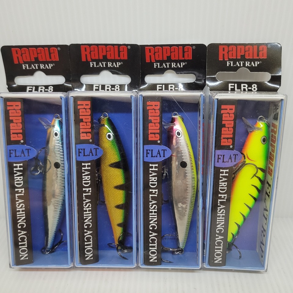 SET-RS10 4pc Rapala Flat Rap FLR-8 Flat Hard Fishing Action Fishing ...