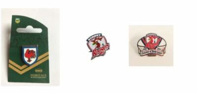 SET OF 3 SYDNEY ROOSTERS HERITAGE LOGO PIN, CENTENARY PIN & MASCOT LOGO ...