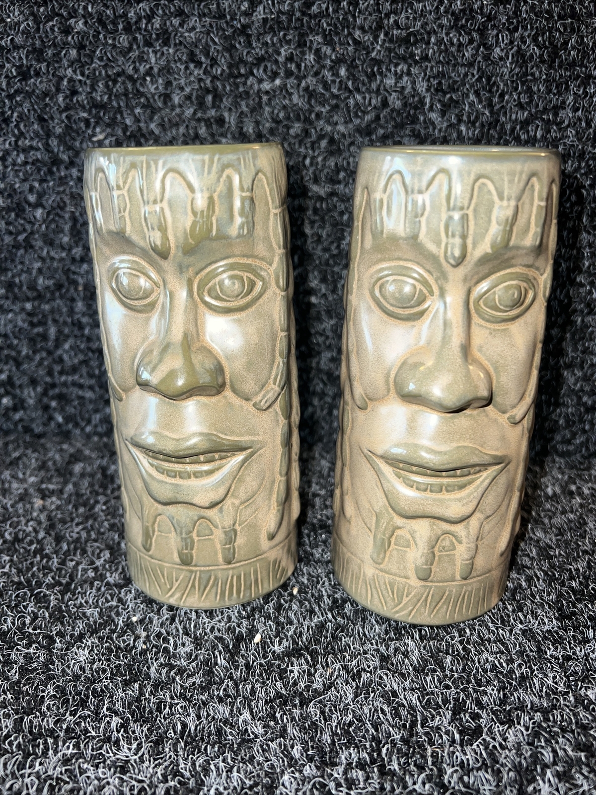 Set Of 2 Chiki Tiki Ceramic 6.25" Tall Rasta Tiki Cocktail Cup Olive ...